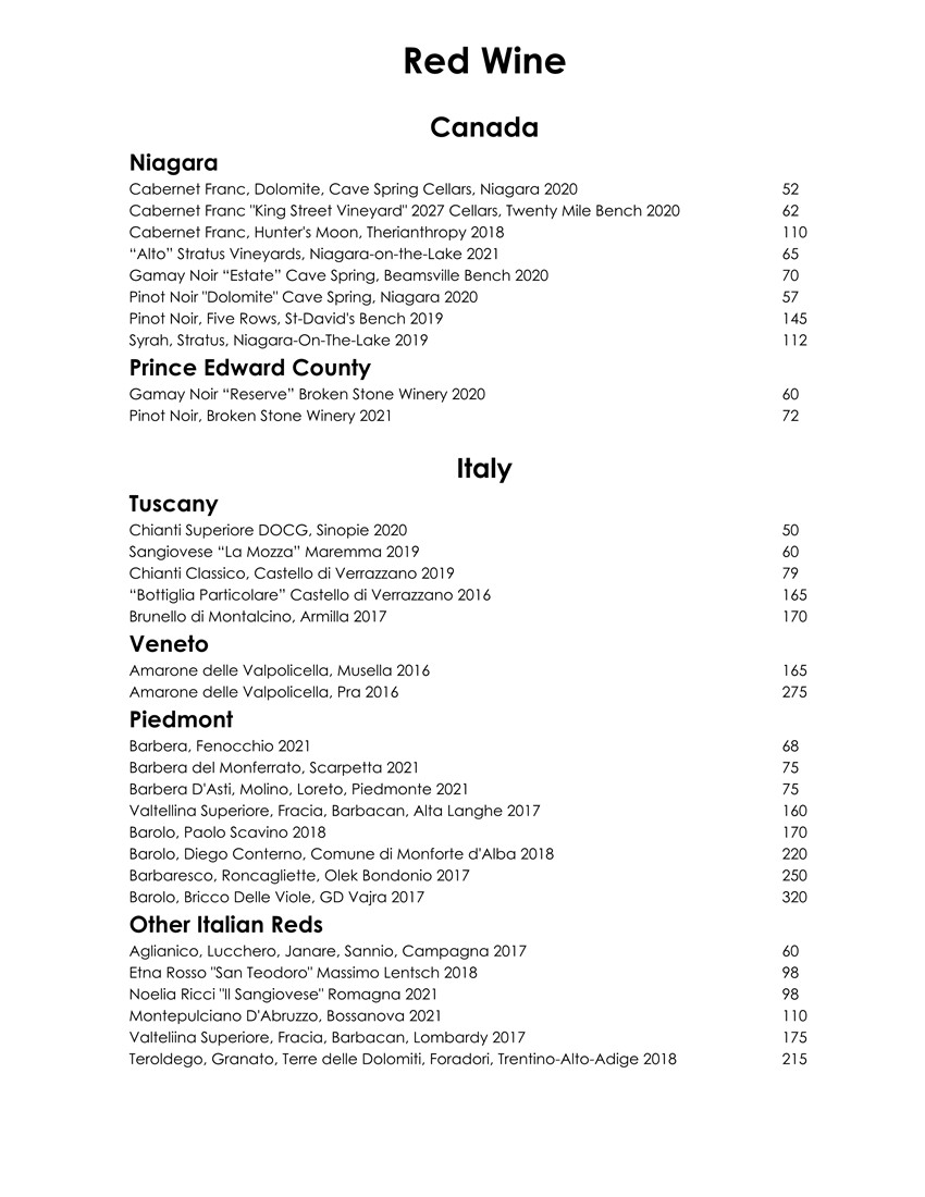 Wine & Cocktail List