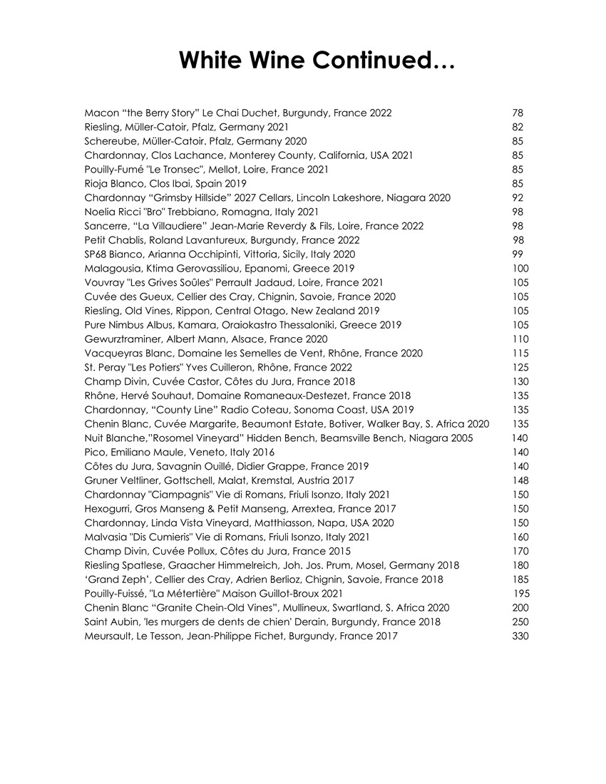 Wine & Cocktail List