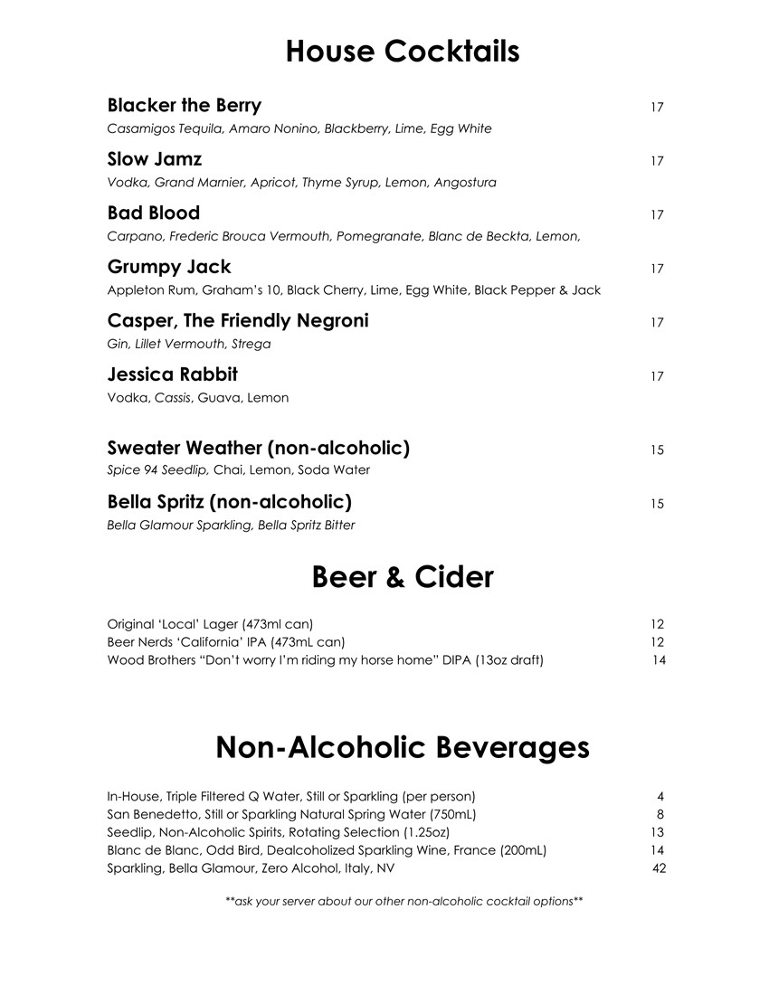 Wine & Cocktail List