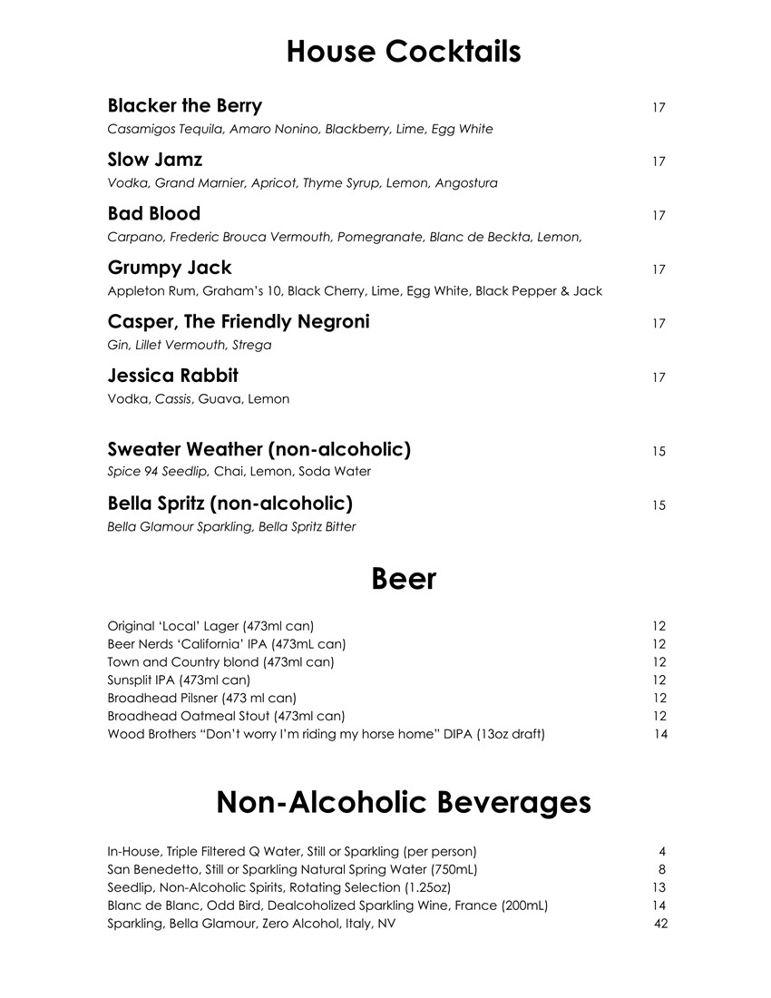 Wine & Cocktail List