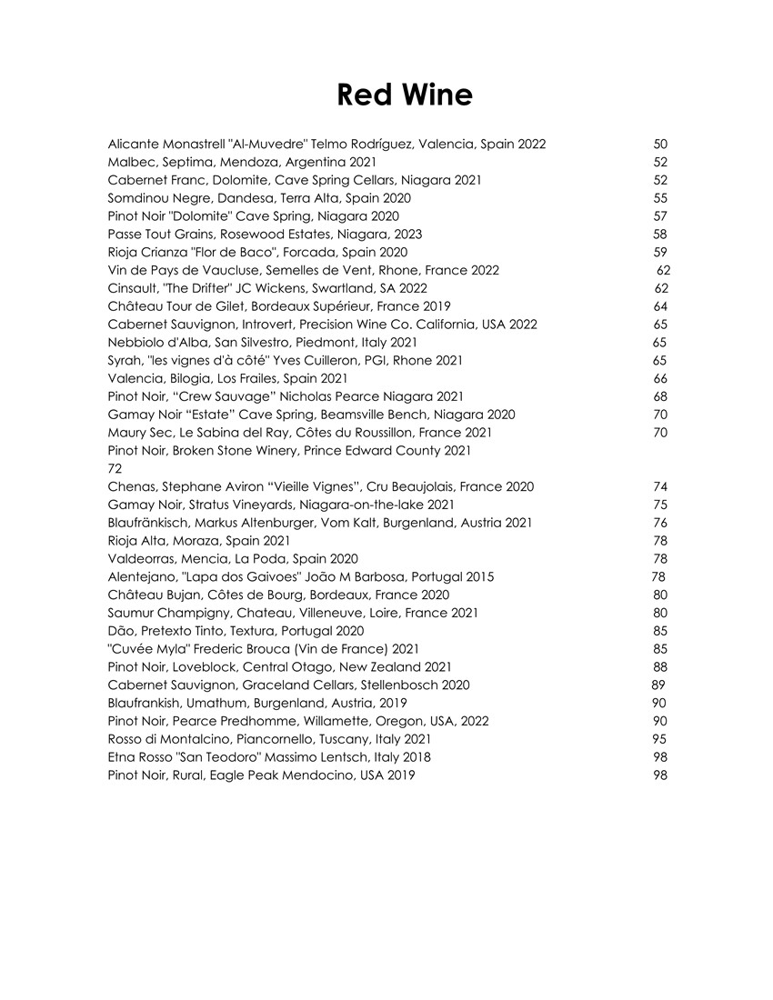 Wine & Cocktail List