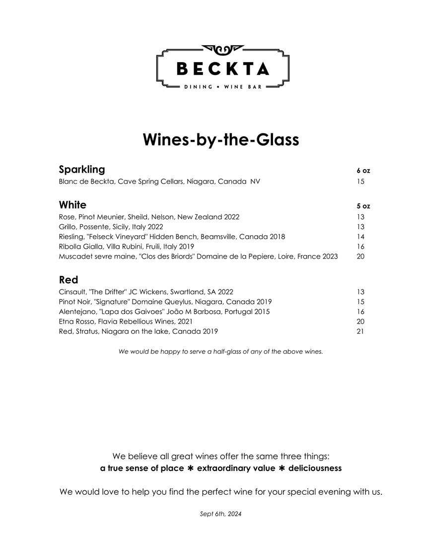 Wine & Cocktail List