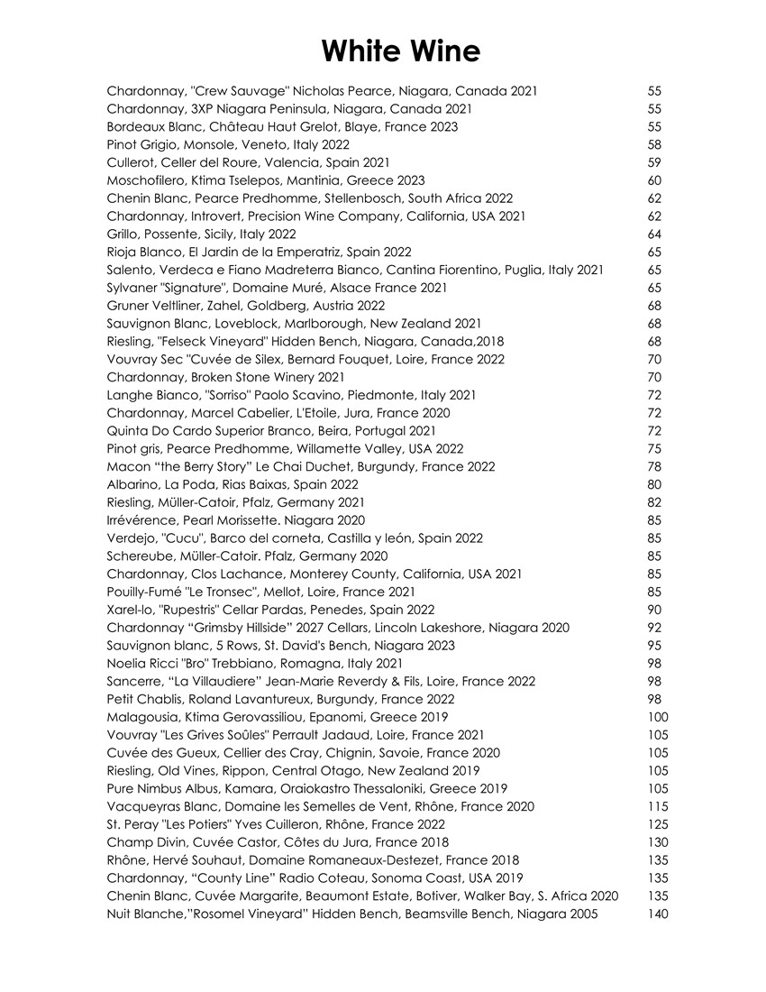 Wine & Cocktail List