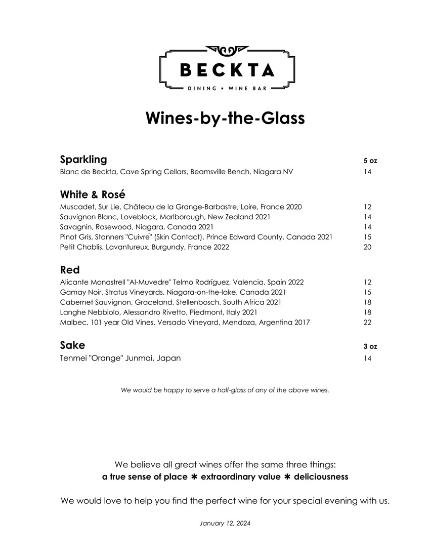 Wine & Cocktail List